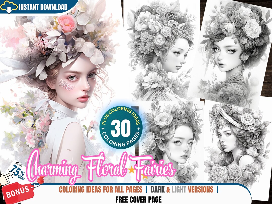 Charming Floral Fairies- 30 Enchanting Coloring Pages for Adults and ...
