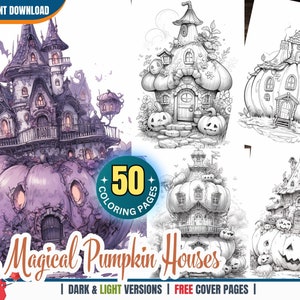 50 Magical Pumpkin Houses Coloring Pages for Adults + Kids Instant ...