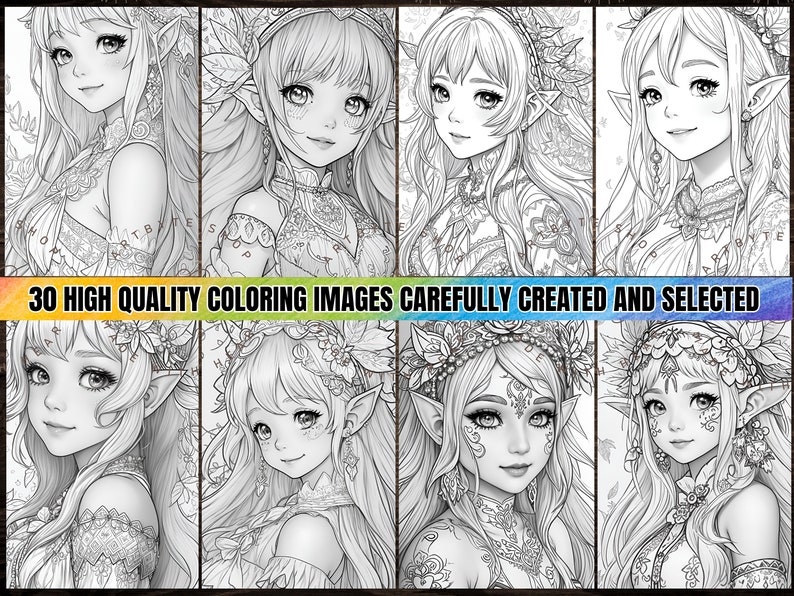 30 Enchanted Elves Magical Coloring Pages Adults for Fantasy - Etsy