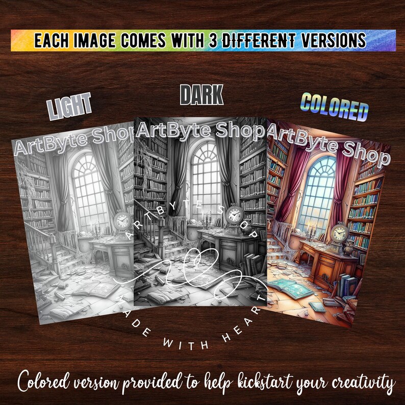 Haunted Abandoned Library: 100 Halloween Coloring Pages for Adults and ...