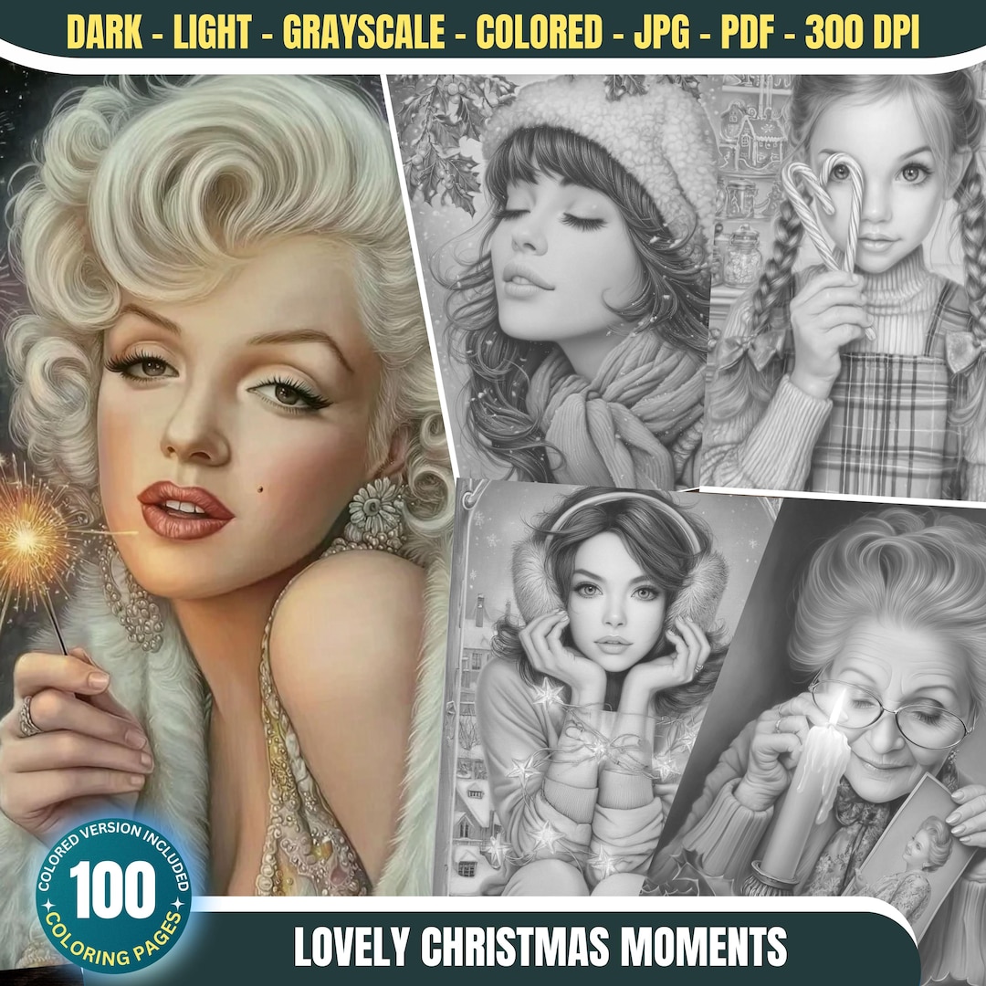 Lovely Christmas Moments Greyscale Coloring Book Digital Download ...