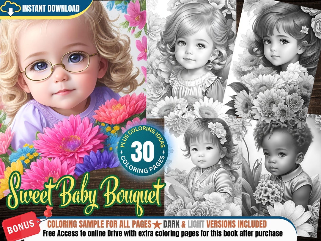 Sweet Baby Bouquet 30 Coloring Pages Set for Adults and Kids Bonus 30 ...