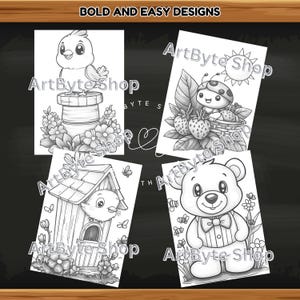 Bold and Easy Cute Kawaii Spring Coloring Book: 100 Coloring Pages for ...