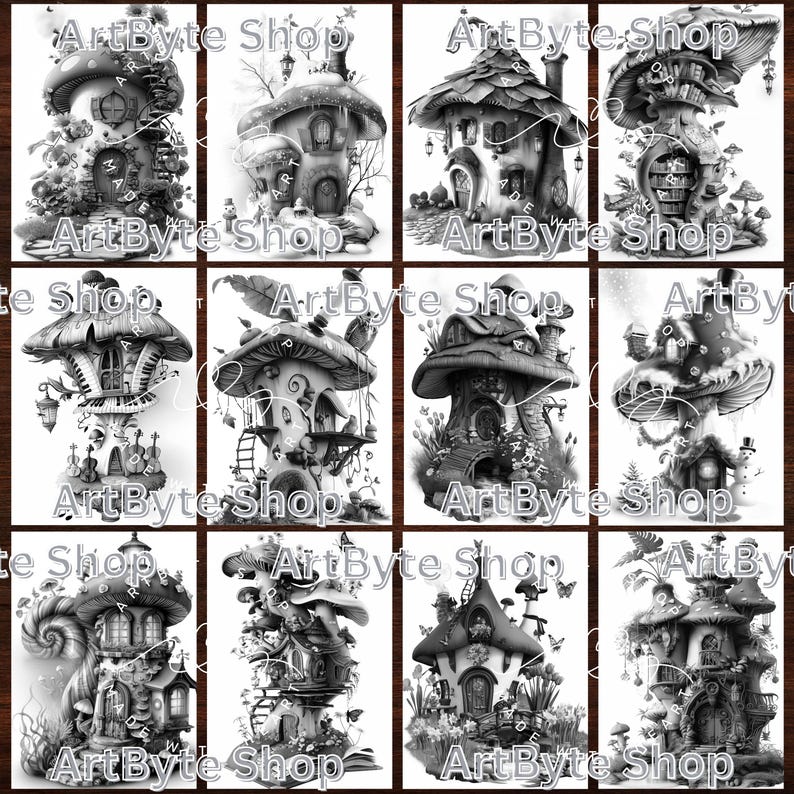 Whimsical Mushroom Houses: 145 Coloring Pages for Adults and Kids ...
