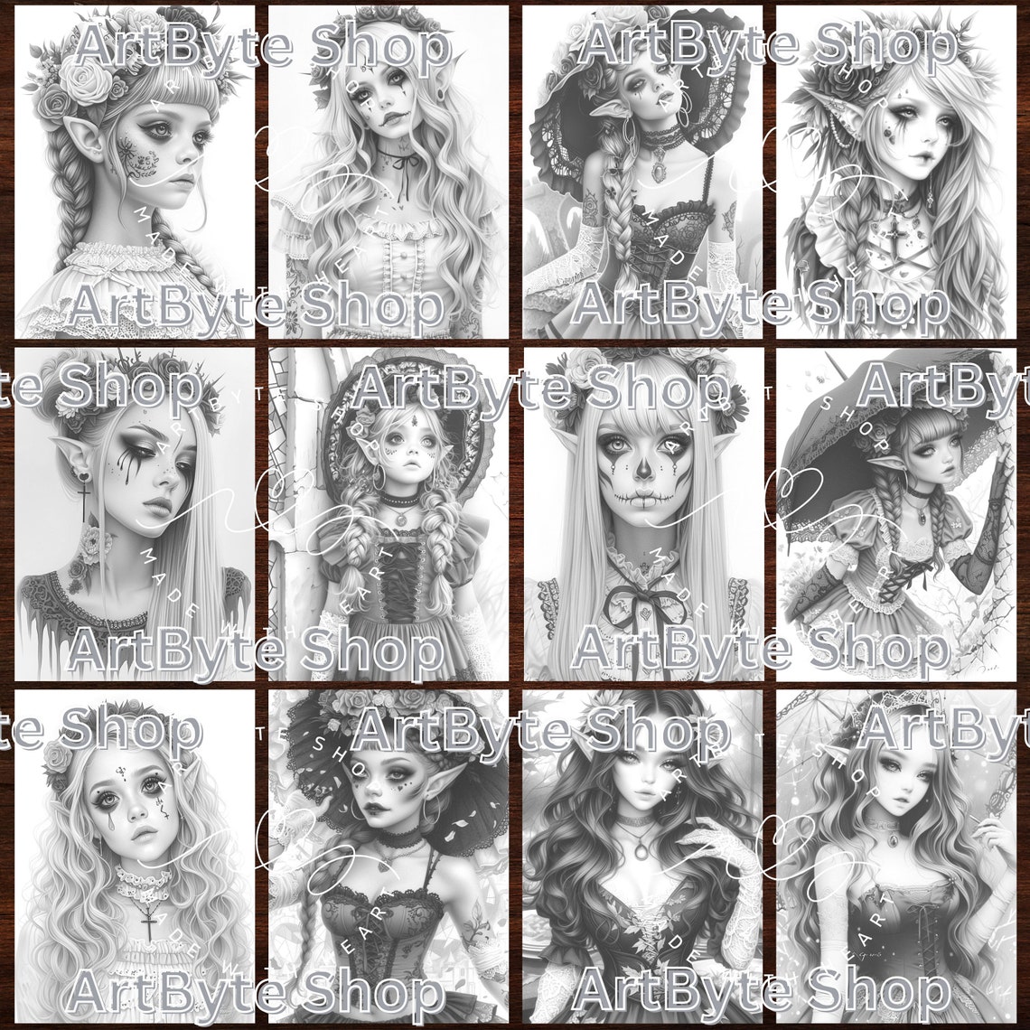 Elf Story 4 - Gothic Elves : 80 Gothic Elf Coloring Pages for Adults ...