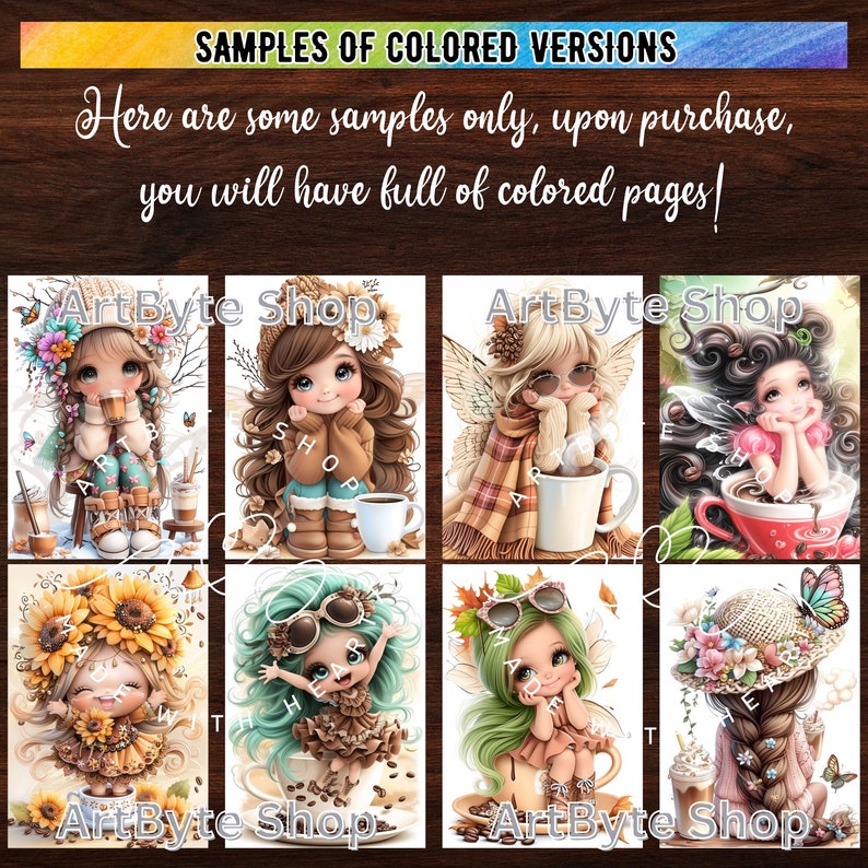 Coffee Fairies - 60 Coloring Pages for Adults and Kids Instant Download ...