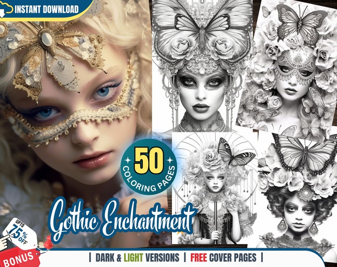 30 Gothic Girls Set 1 Coloring Pages | Bright, Medium and Dark Versions | Printable Adult ...