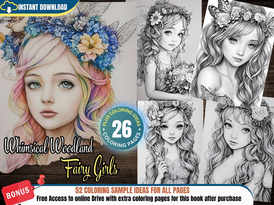 26 Whimsical Woodland Fairy Girls Coloring Pages 52 Coloring - Etsy