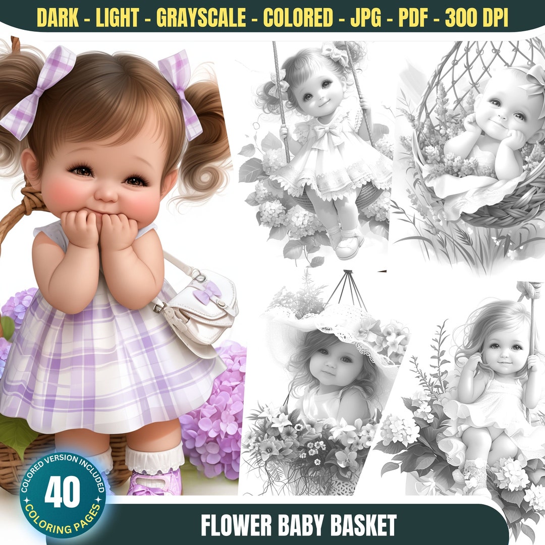 Flower Baby Baskets: 40 Coloring Pages for Adults and Kids Instant ...