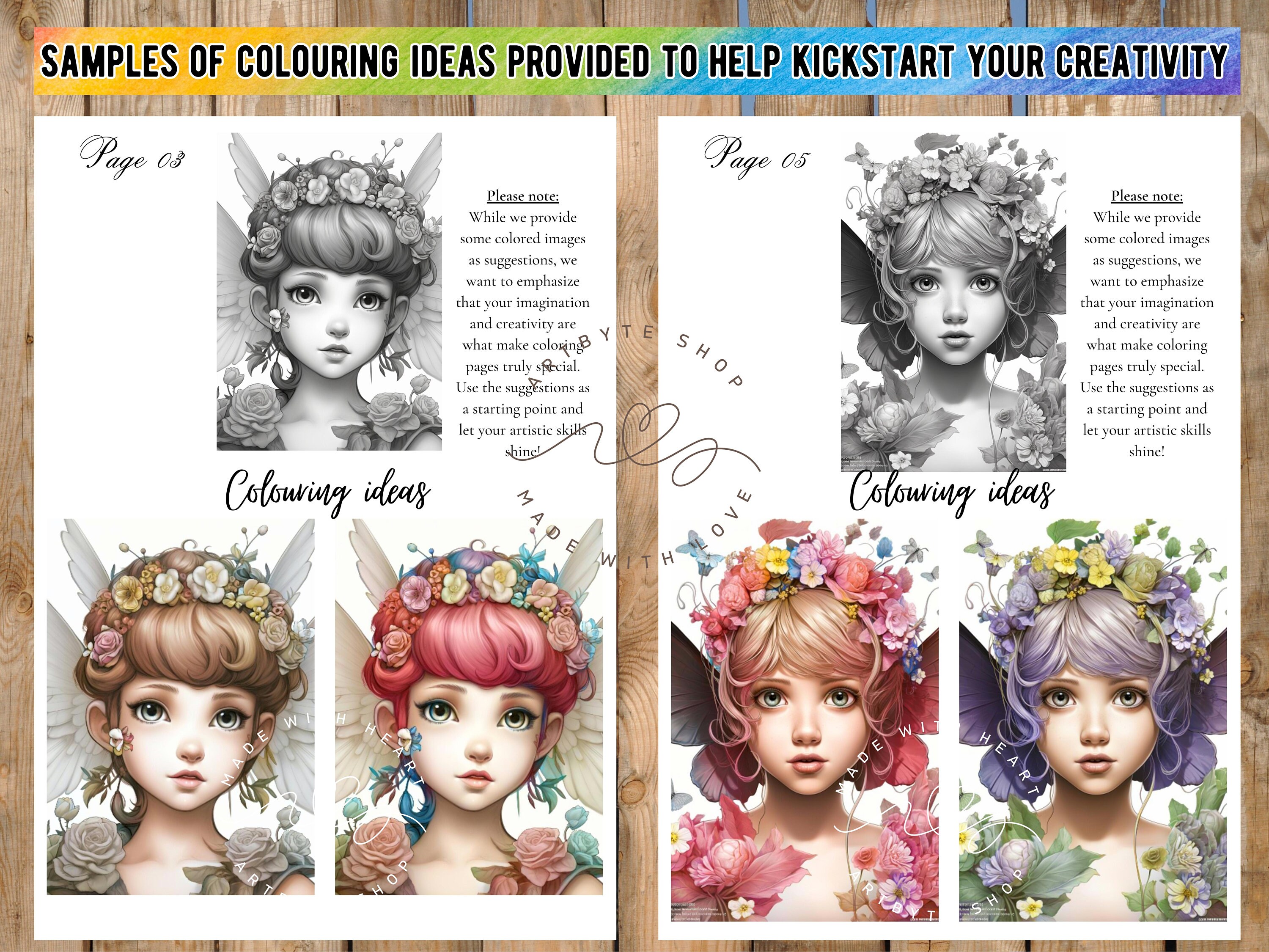 Enchanted Floral Fairies - 26 Coloring Pages for Kids and Adults Plus ...