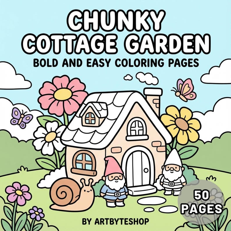 50 Bold and Easy Coloring Book, Chunky Cottage Garden Coloring Pages ...