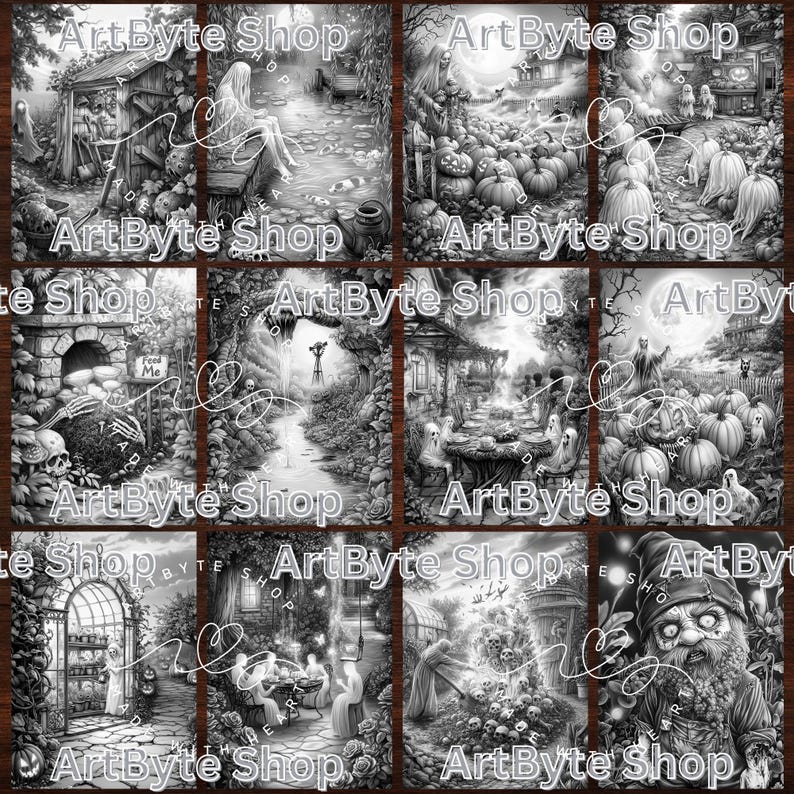 Spooky Garden: 85 Coloring Pages for Adults and Kids Instant Download ...