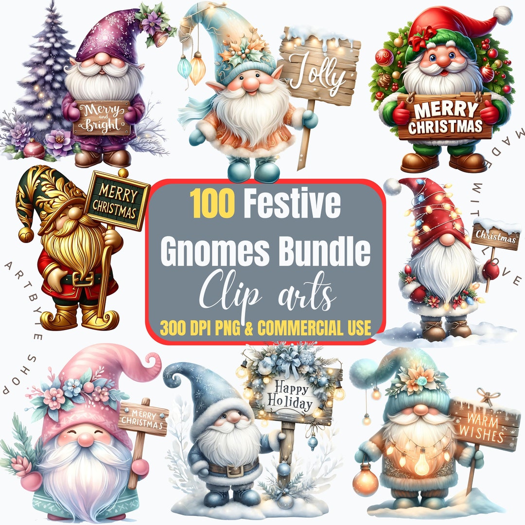 100 Watercolor Festive Gnomes Bundle Clipart, Mega Bundle Christmas ...