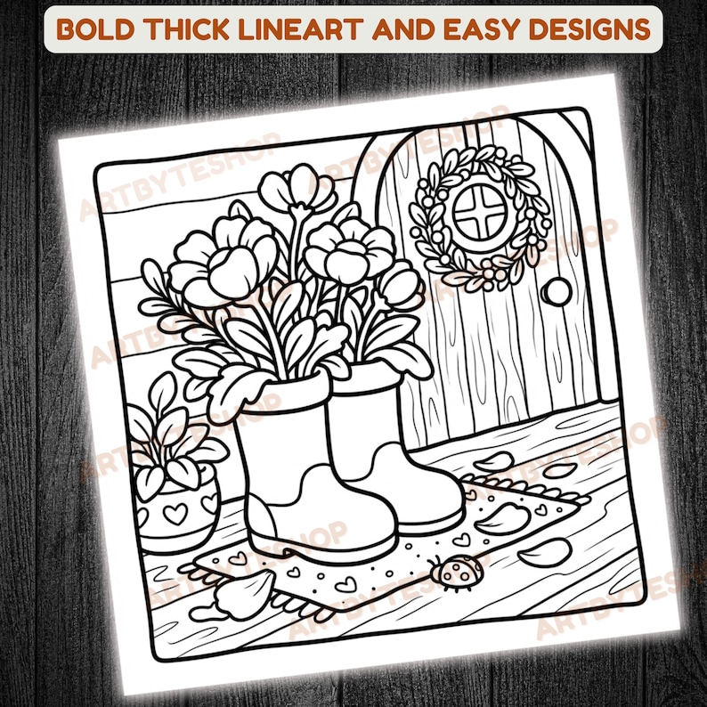 50 Bold and Easy Coloring Book, Chunky Cottage Garden Coloring Pages ...