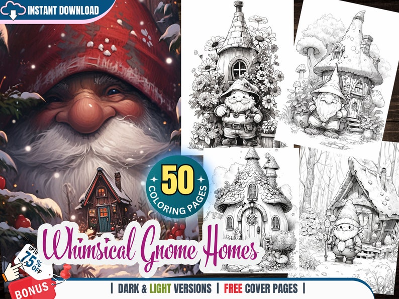 50 Whimsical Gnome Homes Coloring Pages for Kids and Adults - Etsy