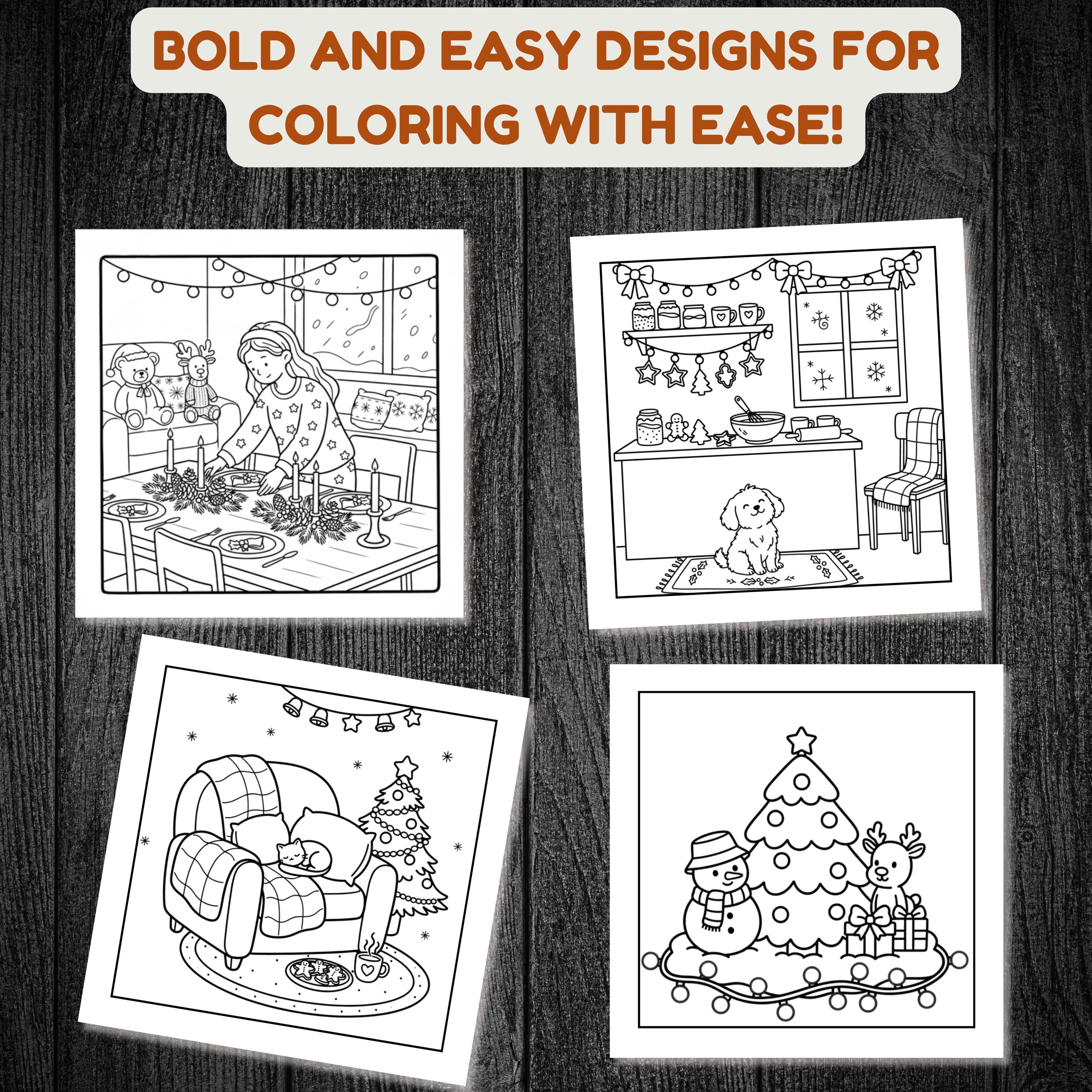 Cozy and Comfy Christmas - 60 Coloring Pages Printable, Bold Easy Coco ...