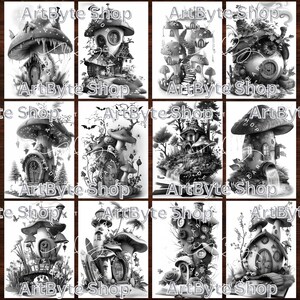 Whimsical Mushroom Houses: 145 Coloring Pages for Adults and Kids ...