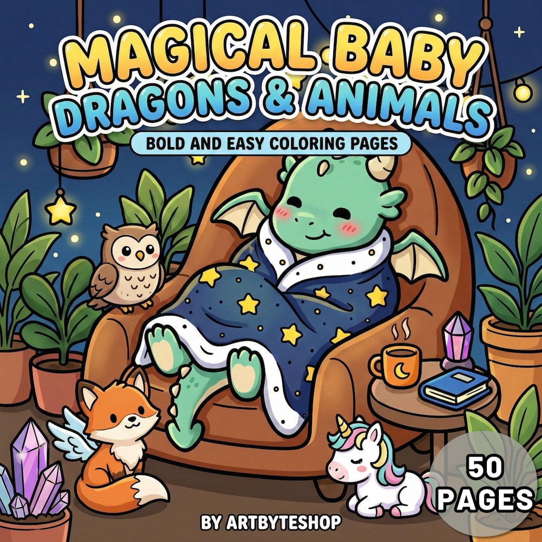 Magical Baby Dragons & Animals Coloring Book, Bold and Easy Dragon ...