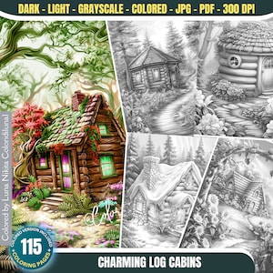 Charming Log Cabins: 115 Coloring Pages for Adults and Kids Instant ...