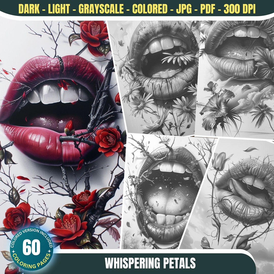 Whispering Petals - 60 Coloring Pages for Adults and Kids Instant ...