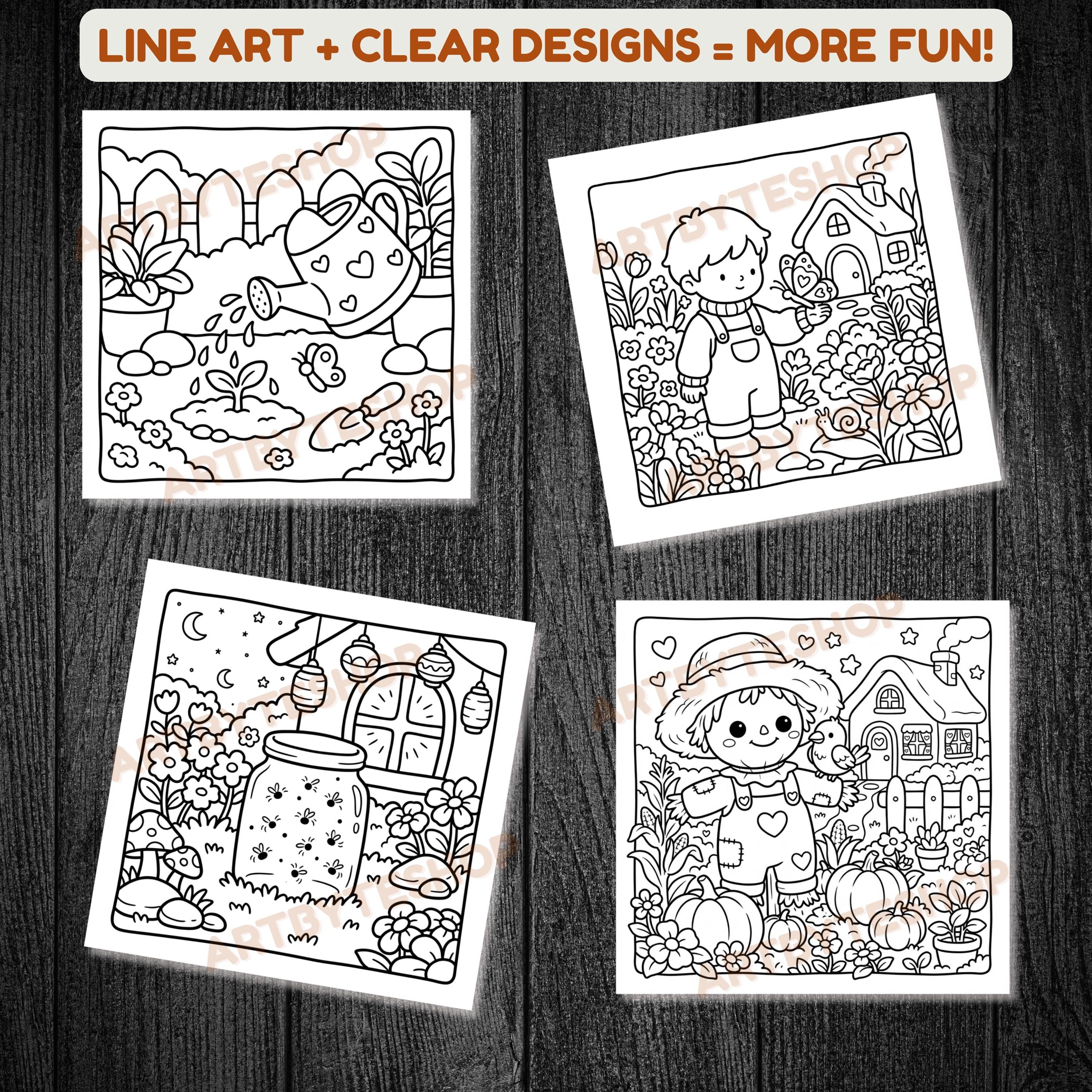 50 Bold and Easy Coloring Book, Chunky Cottage Garden Coloring Pages ...