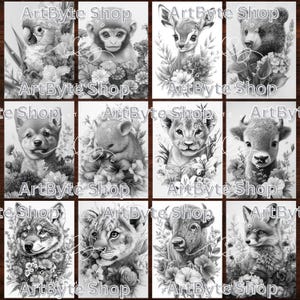 Floral Baby Animal Portraits: 110 Coloring Pages Mega Bundle for Adults ...