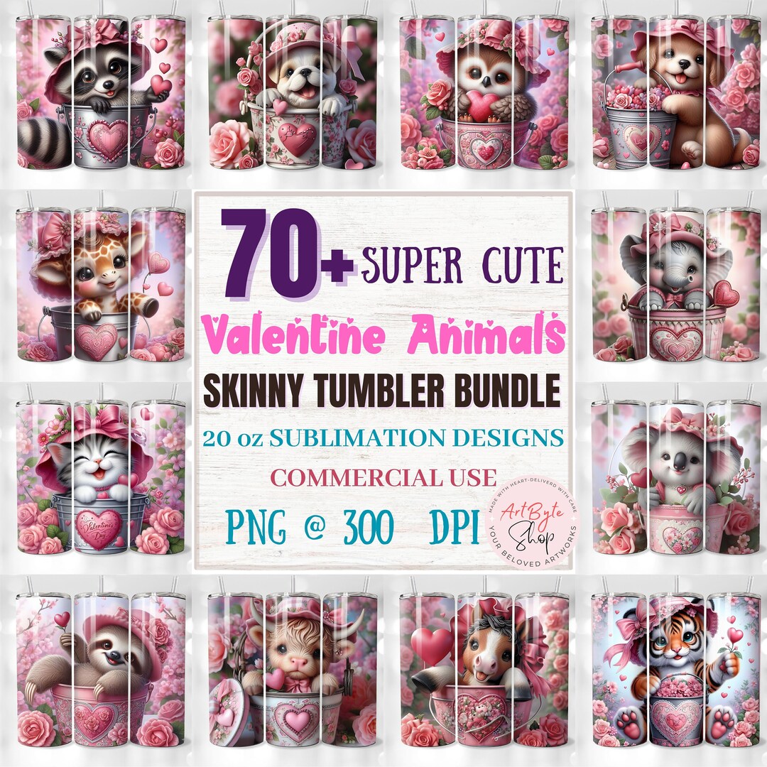 70+ Cute Pink Baby Animals Bundle 20oz Skinny Tumbler Wrap Sublimation ...