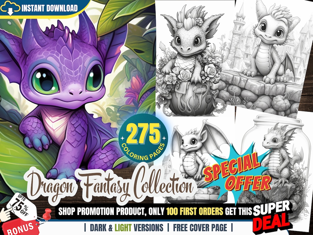 Dragon Fantasy Collection - 275 Enchanting Greyscale Coloring Pages for ...
