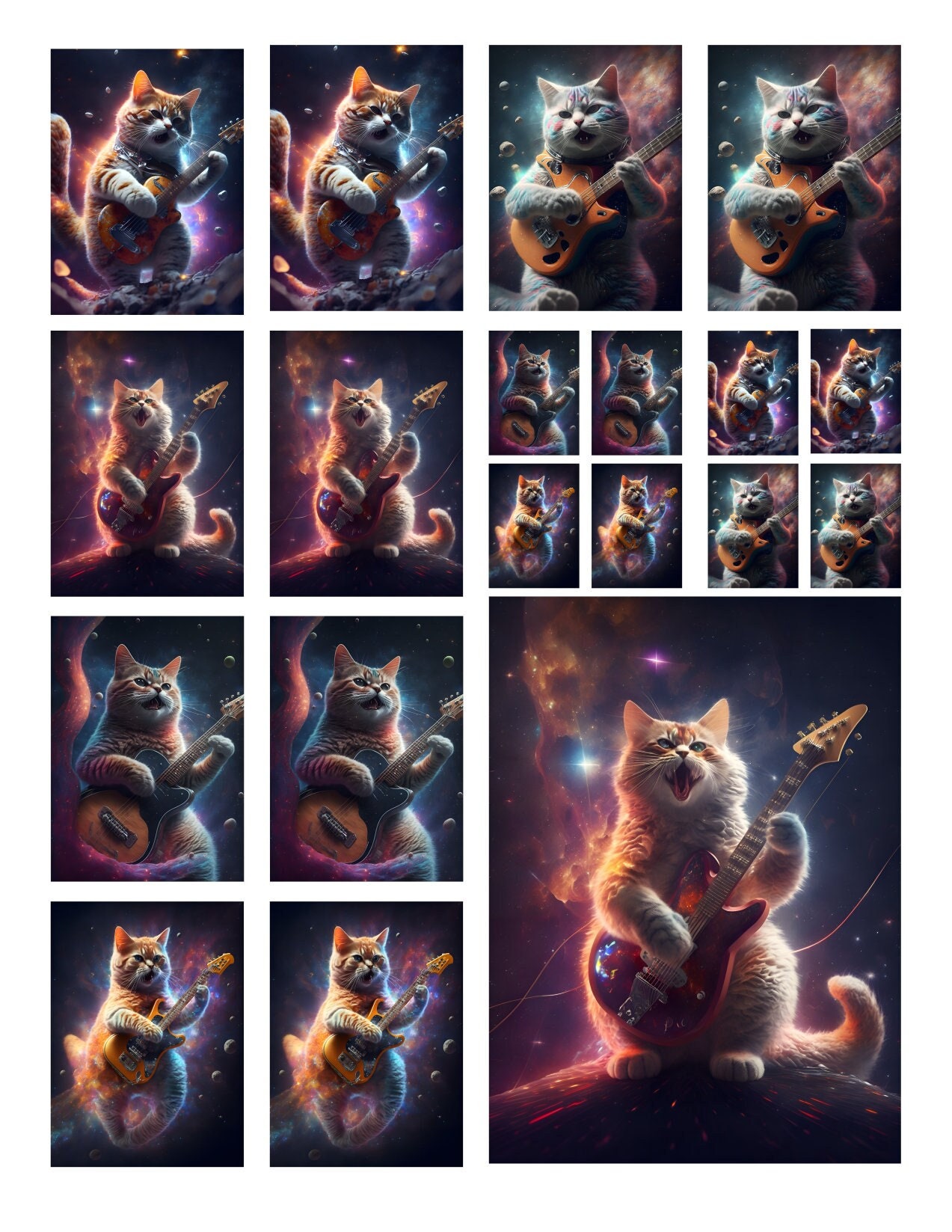 Rock Guitar Cats Clipart, Digital Sticker Sheet, Outer Space Funny ...