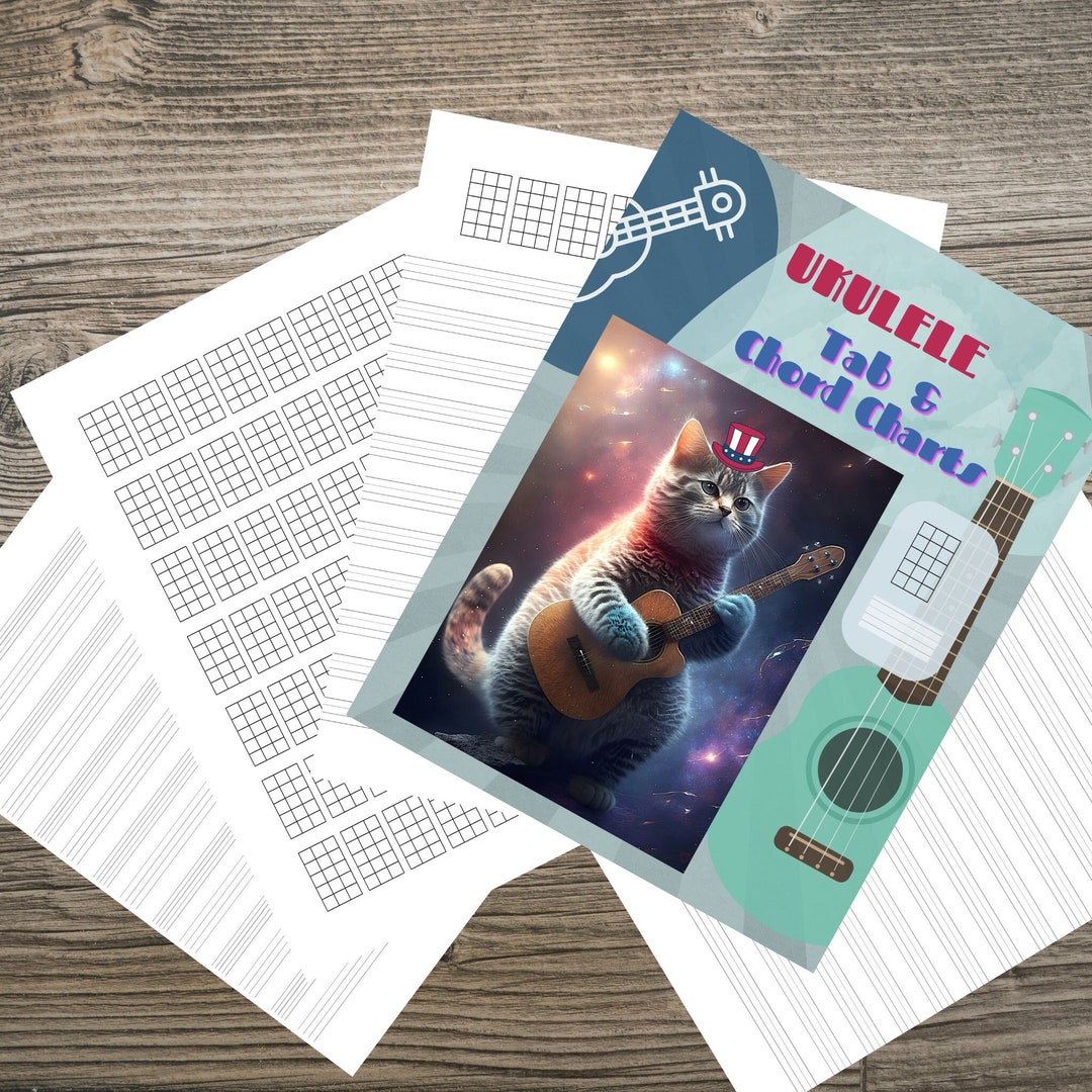 4 Strings Tabs + Chords Charts, Cat Ukulele/bass Player Notebook ...