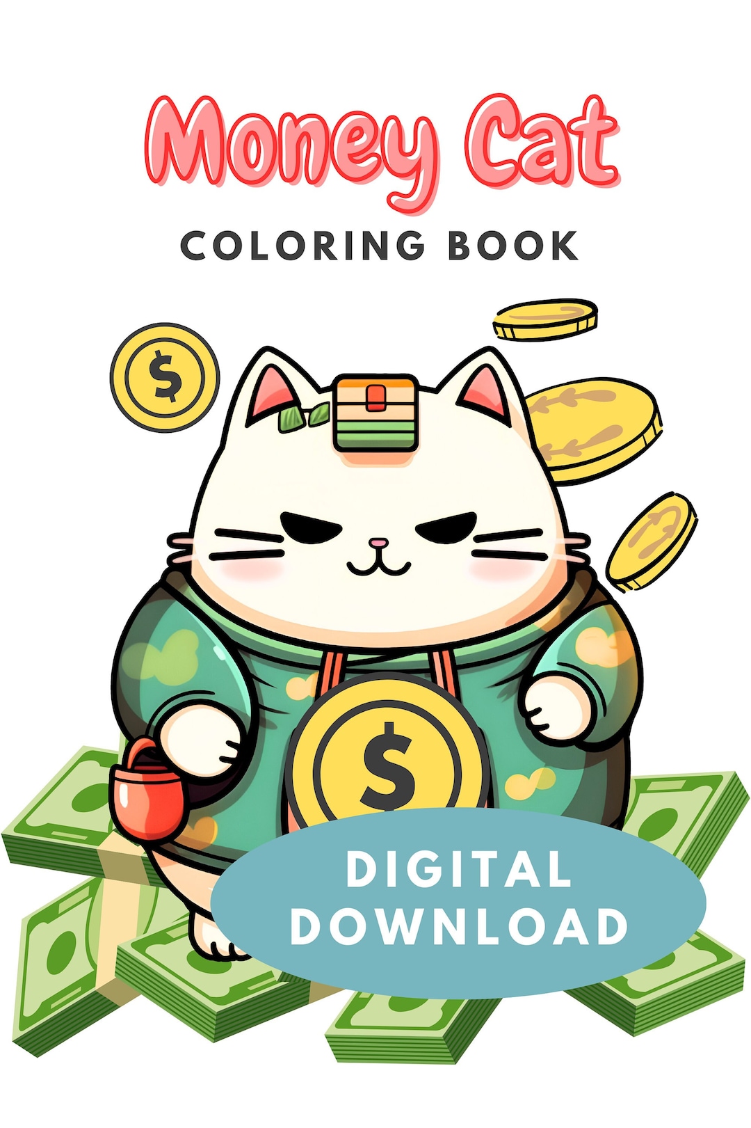 Cute Money Cat Coloring Book, 30 Fun Stress Relief and Relaxation Easy ...