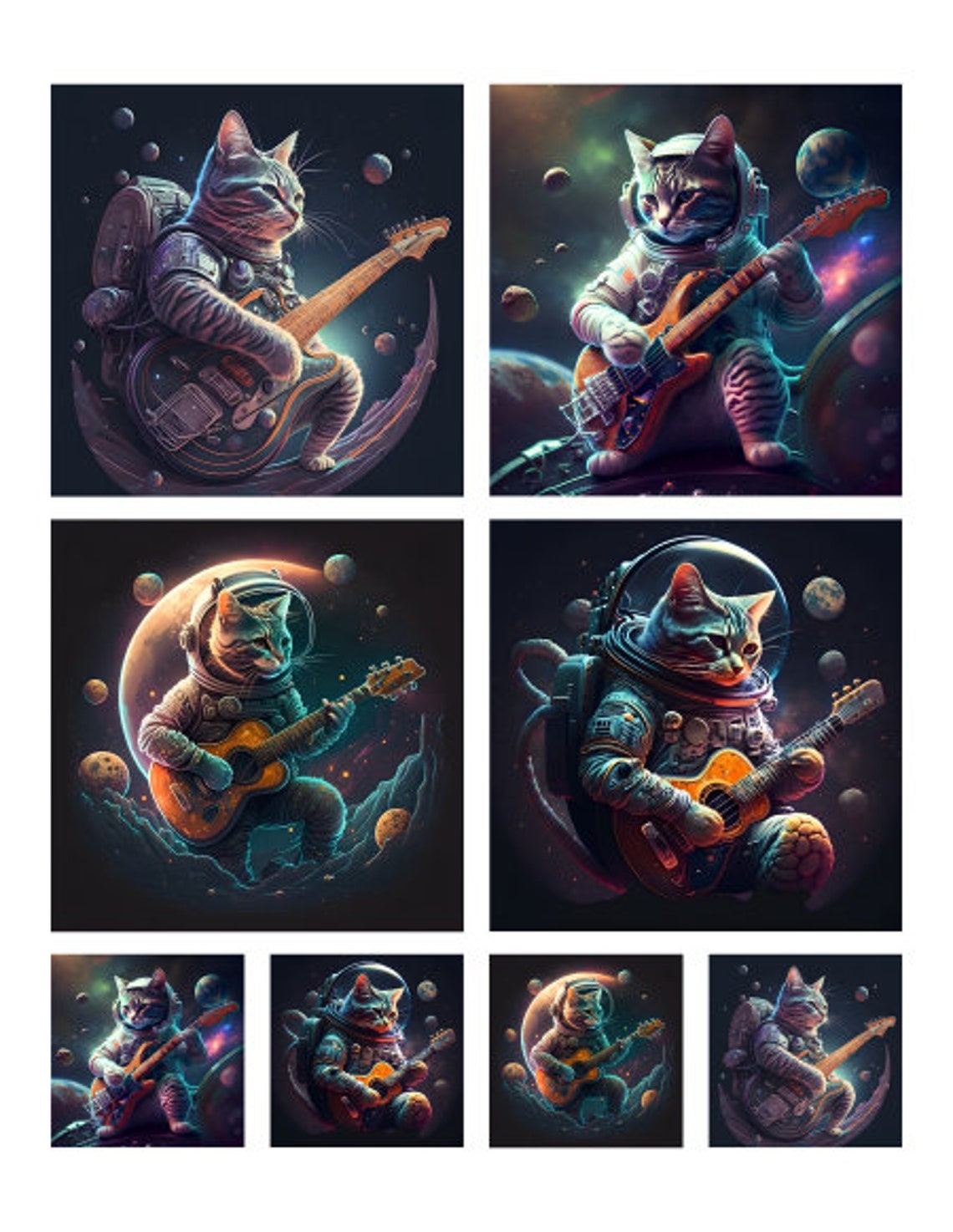 Rock Guitar Cats Clipart, Digital Sticker Sheet, Outer Space Funny ...