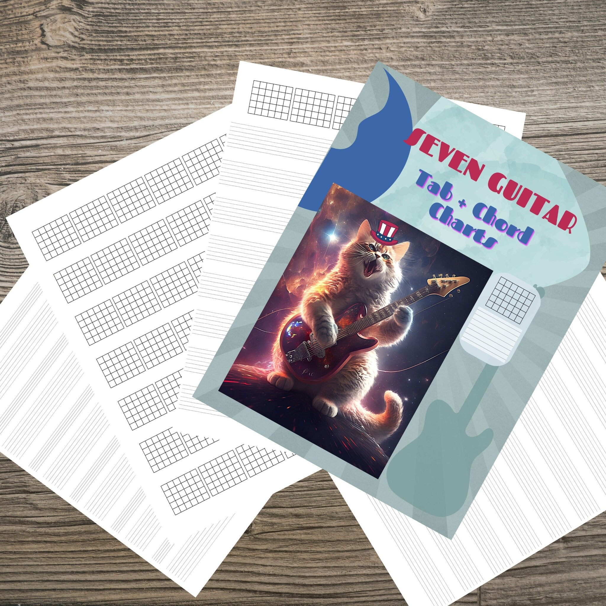 7 Strings Guitar Tabs + Chords Charts, Cat Guitar Player's Notebook ...
