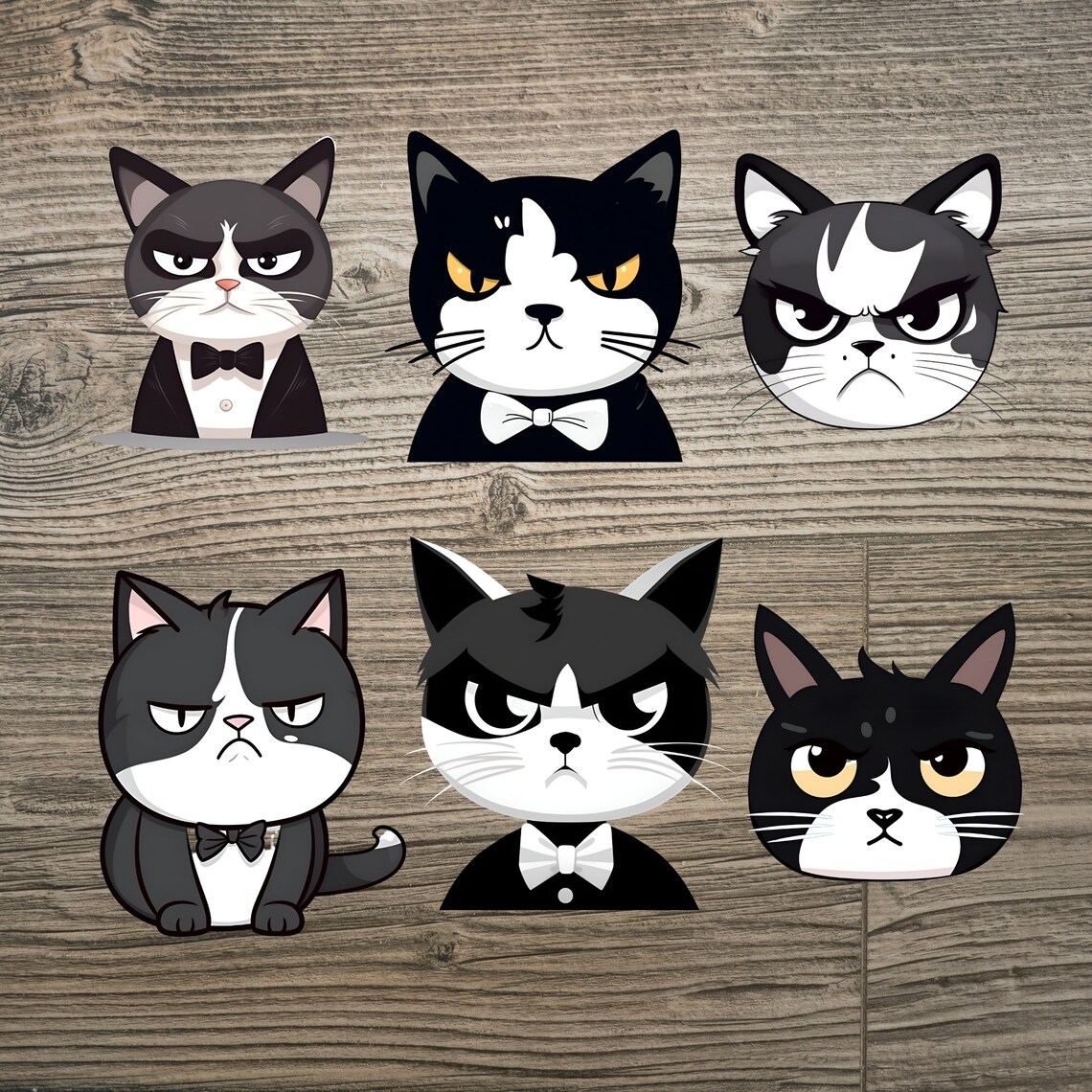 12 Grumpy Cats Clipart, Sad Angry Tuxedo Kitten, Digital Post Card ...