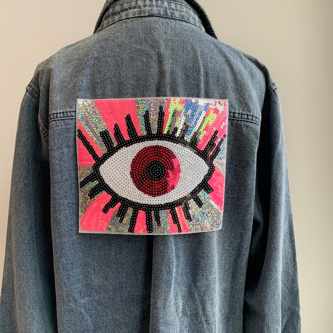 Large Sparkling Sequins Pink Evil Eye Iron on Patch - Etsy
