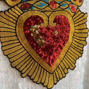 Large Sequins Embroidered Sacred Heart Sew-on Patch,for Christian Clothes Back Applique ...