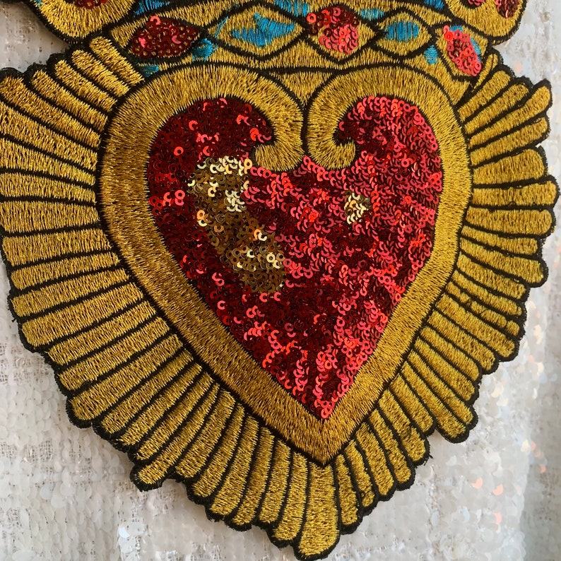 Large Sequins Embroidered Sacred Heart Sew-on Patch,for Christian ...