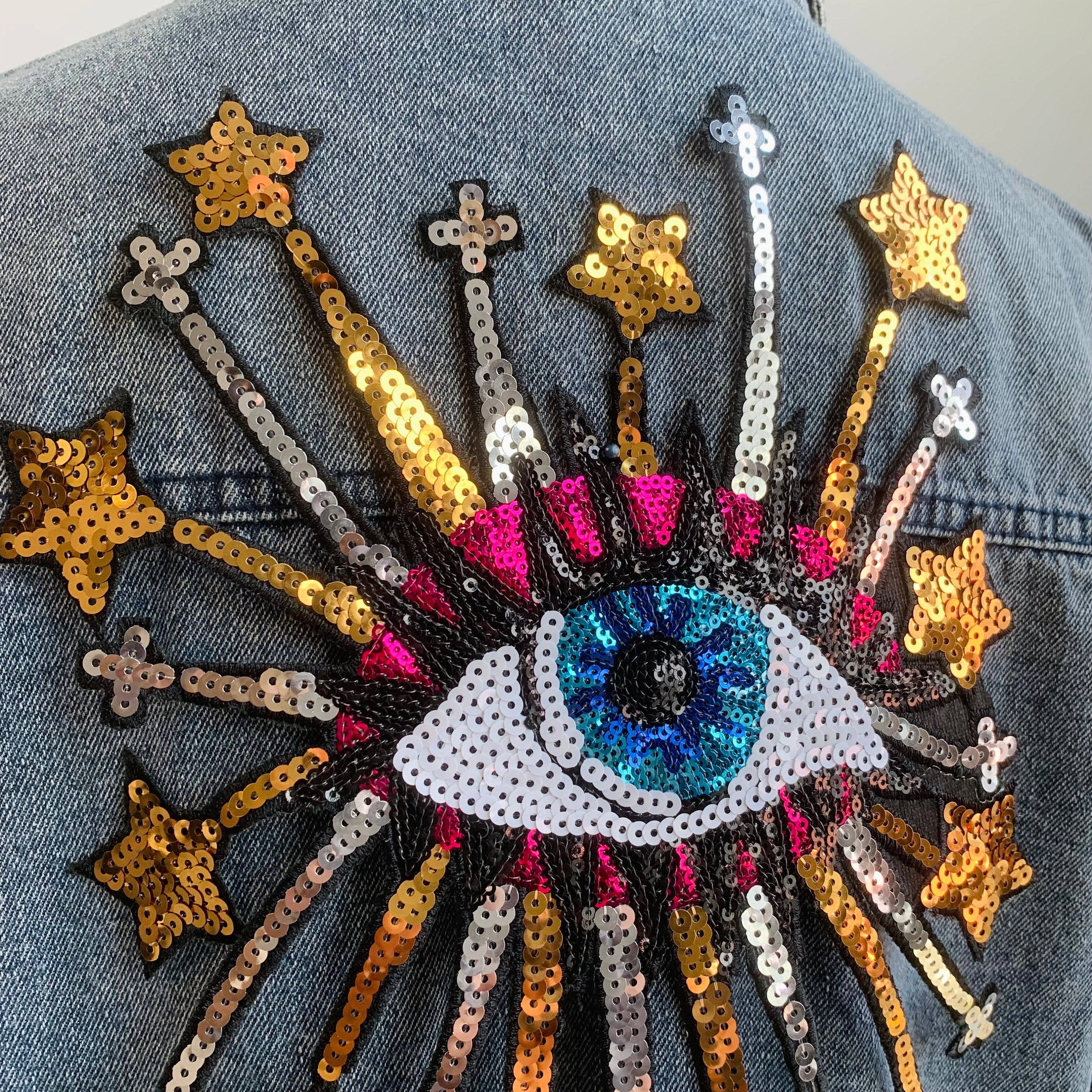 Evil Eye Star Embroidered Iron-on Patch: Golden Decorative Applique (12 ...