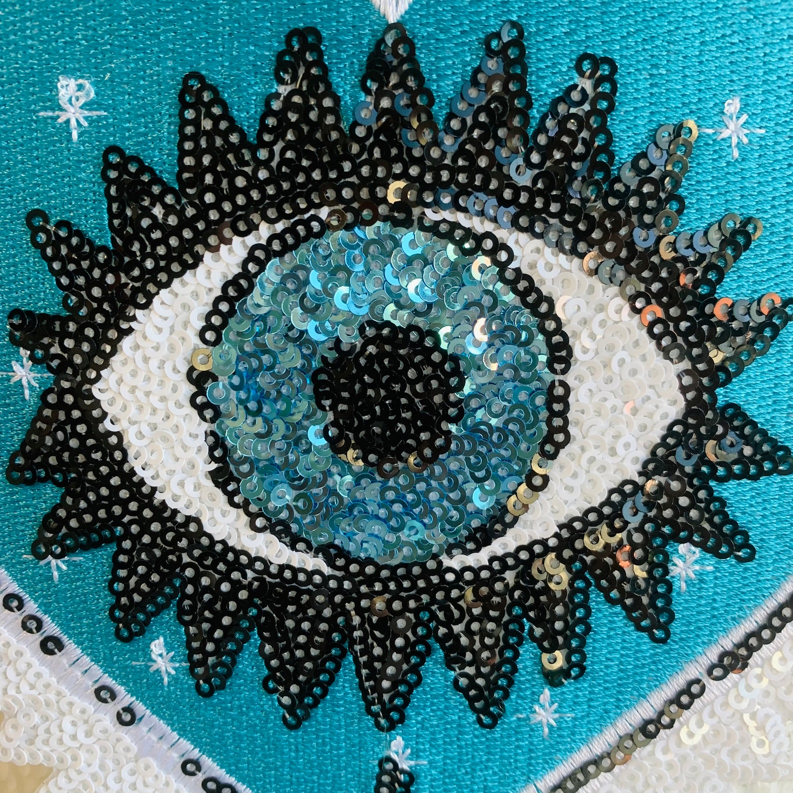 Celestial Sacred Heart: Embroidered Sequins Evil Eye Iron-on Patch With ...