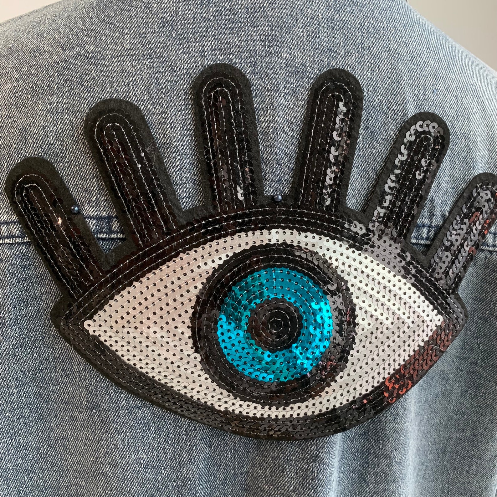 Large Sequins Evil Eye Iron on Patch for Denim Jacket Applique - Etsy