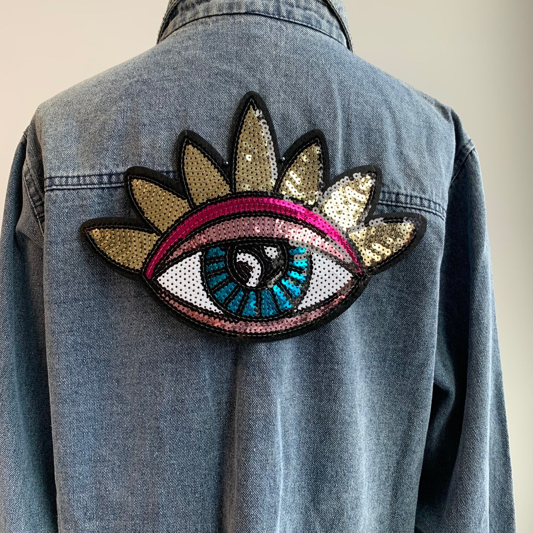 Large Sequins Evil Eye Iron-on Patch - Captivating Eye With Golden ...
