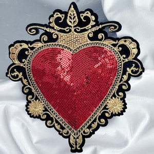 Beaded Sequins Sacred Heart Sew on Patch for Jacket - Etsy