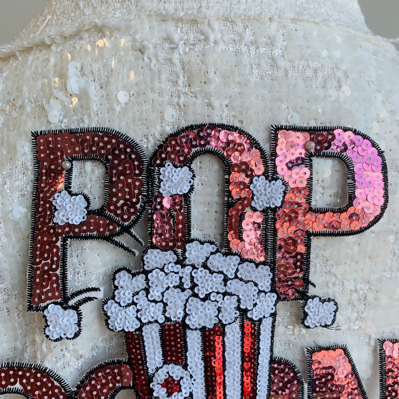 Glamorous Delight: Large Sequined Popcorn Iron-on Patch With Playful ...
