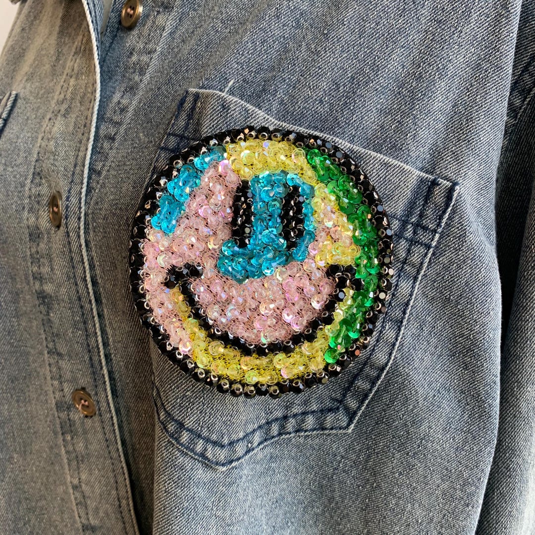 Handmade Rhinestone Smiley Face Patch – Sparkling Earth-inspired ...