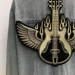 Gold Guitar Wing Patch: Embroidered Rock and Roll Iron on Applique - Etsy