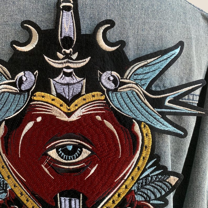 Large Embroidered Sword Heart Patch – Evil Eye Design Iron on Appliqué ...
