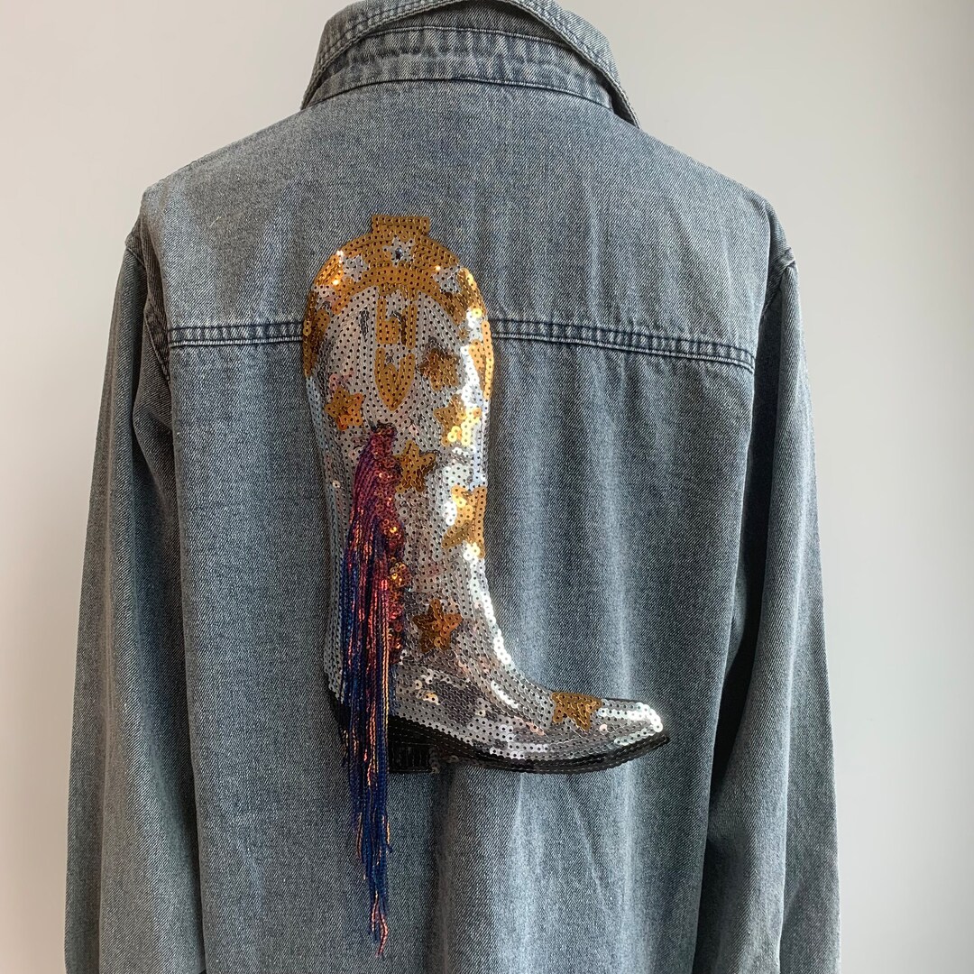 Silver Sequins Boot Iron on Patch Tassel Appliqué - Etsy