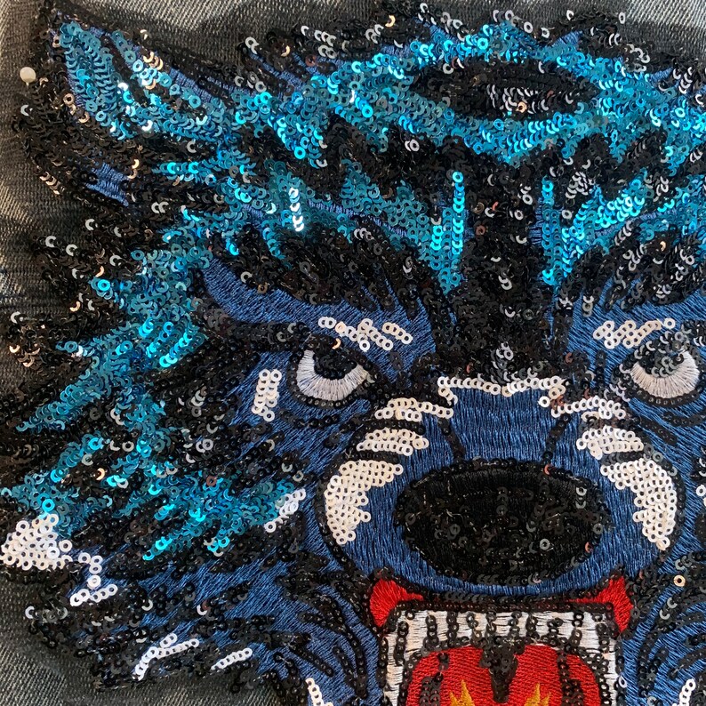 Extra Large Sequins Wolf Sew on Patch for Jeans Jacket Back Appliqué - Etsy