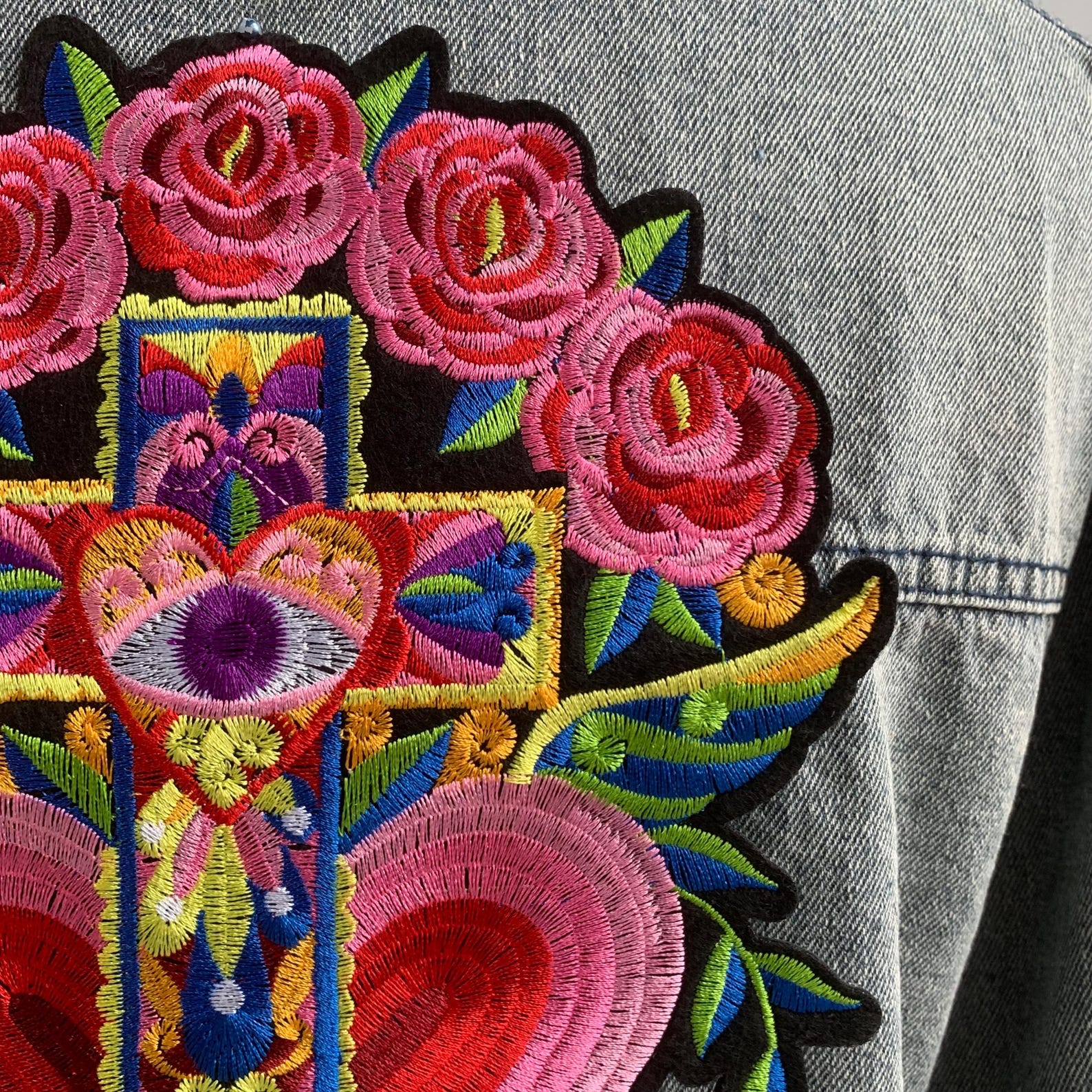 Gothic Sacred Heart Embroidered Patch: Pink Ombre, Evil Eye & Roses - Etsy