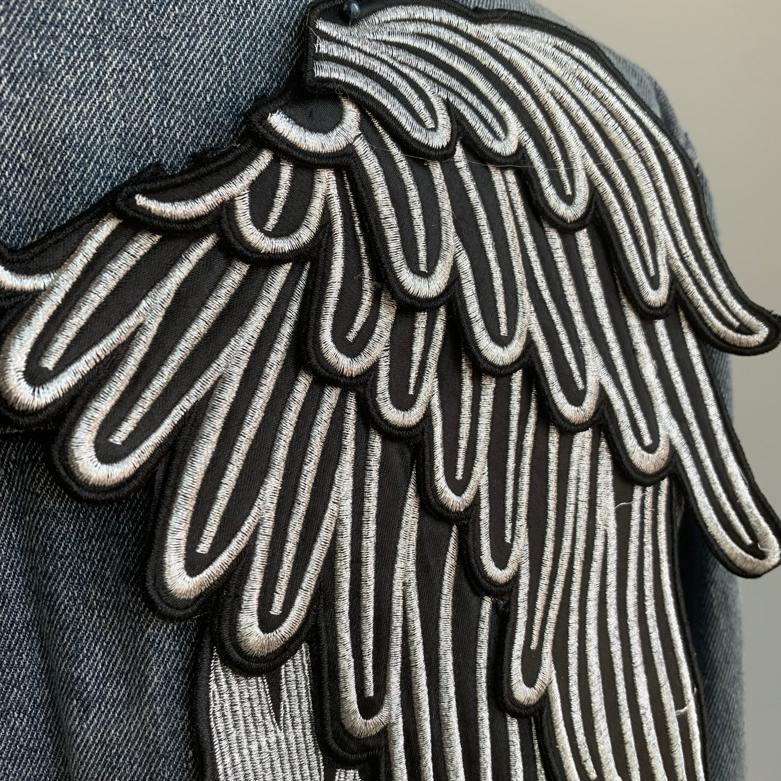 Large Embroidered Silver Angel Wings Patch for Costume Sew on Appliqué ...